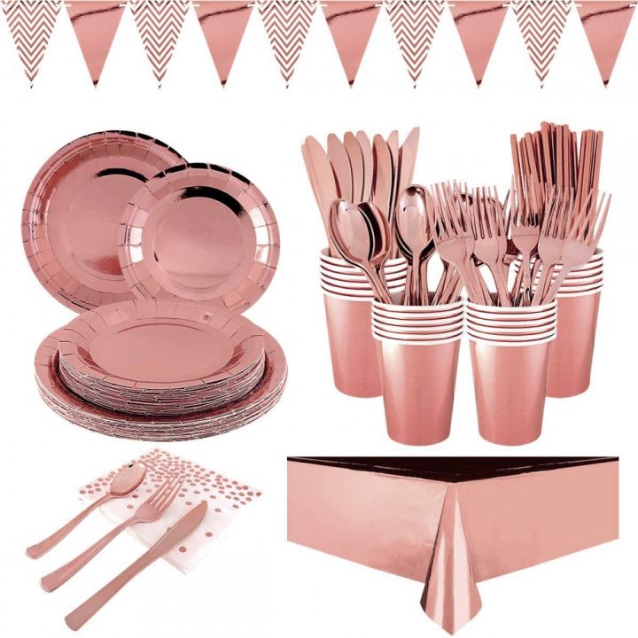 D8 Rose Gold Disposable Tableware Party Supplies,Bridal Shower New Year ...
