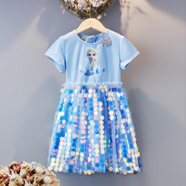 Baju Dress Anak Princess Motif Frozen Elsa Anna Sequin Sparkle Import ...