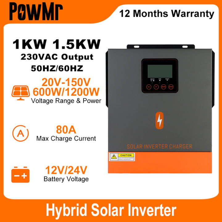 PowMr Off-Grid Hybrid Inverter 1KW 1.5KW with 80A MPPT Solar Charge DC ...