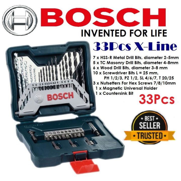 Bosch Original 33Pcs X-Line & V-Line Screwdriver Bits & Drill Bits Mini ...
