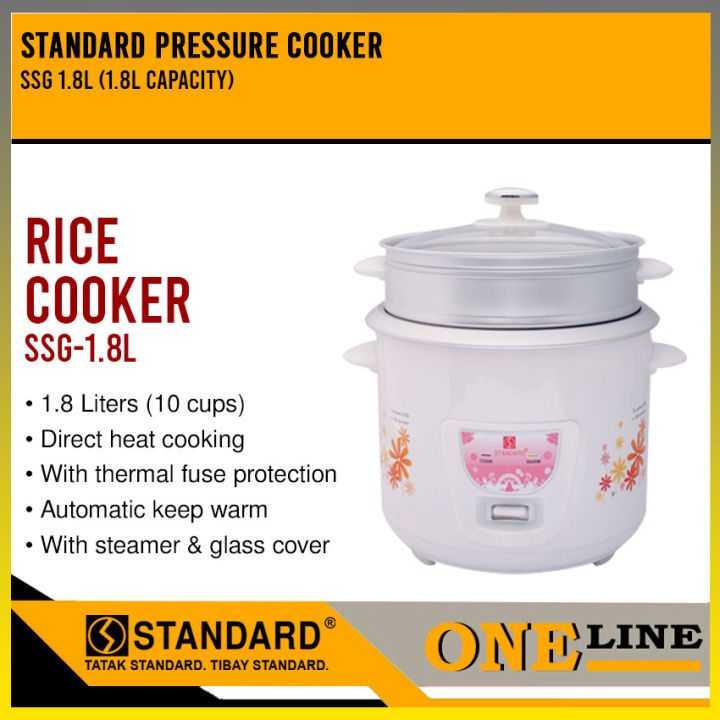 STANDARD 1.8L Capacity Glass Cover Rice Cooker with Steamer (SSG-1.8L ...
