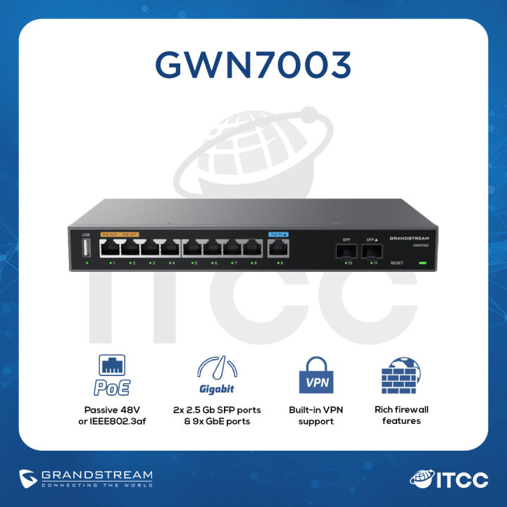 Multi-WAN Gigabit VPN Router, 9 x GigE, 2 x SFP (GWN7003) | Lazada PH