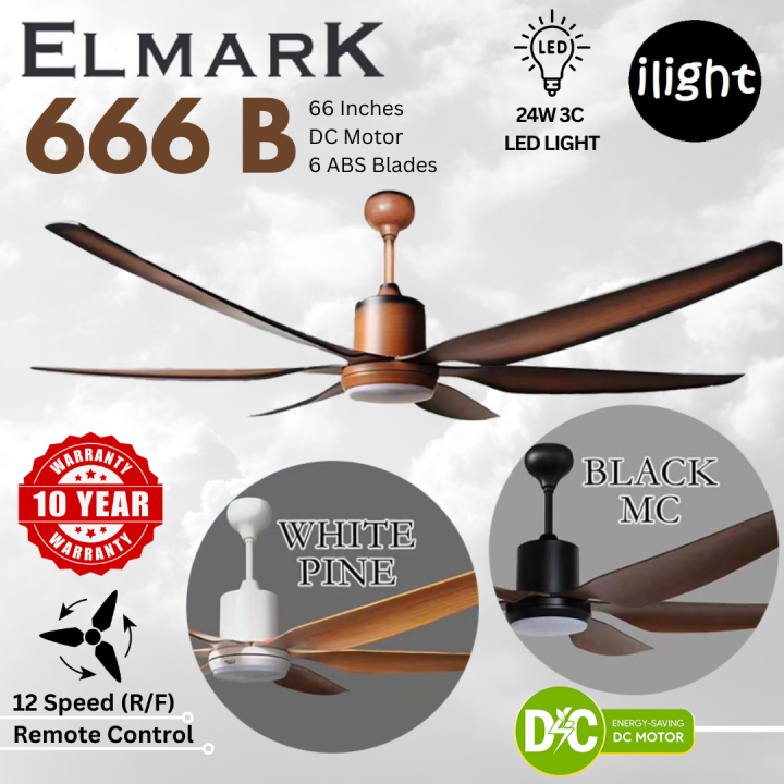ELMARK 666B Elegant 66-Inch Ceiling Fan with 24W 3-Color LED Light & 12 ...