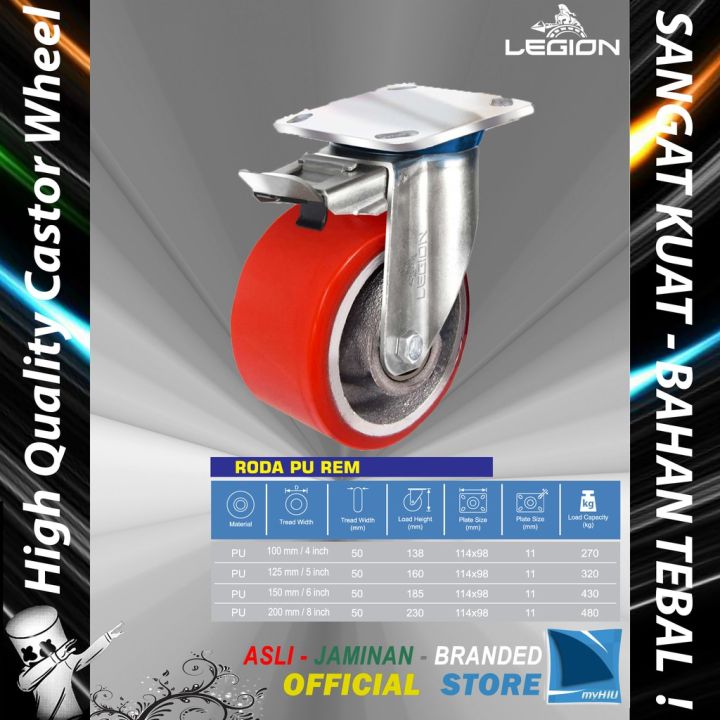 Roda Lori 8" inch / 200 mm Rem Multi Arah Besi - PU Caster Troli ...