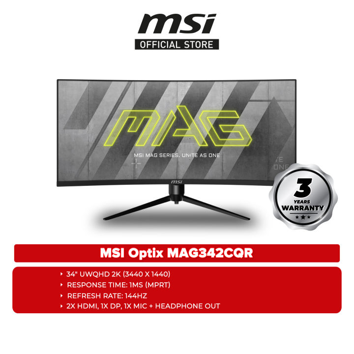 MSI Optix MAG342CQR 34" UWQHD Gaming Monitor (HDMI, DisplayPort, 3Yrs ...