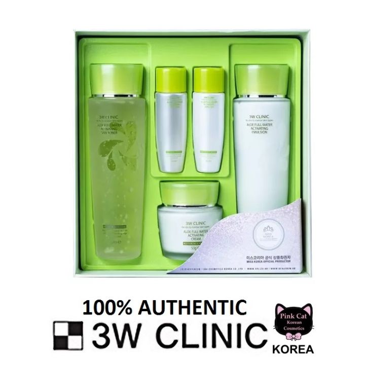 3W CLINIC Aloe Full Water Activating Skin Care Set (5 Items) Korean ...