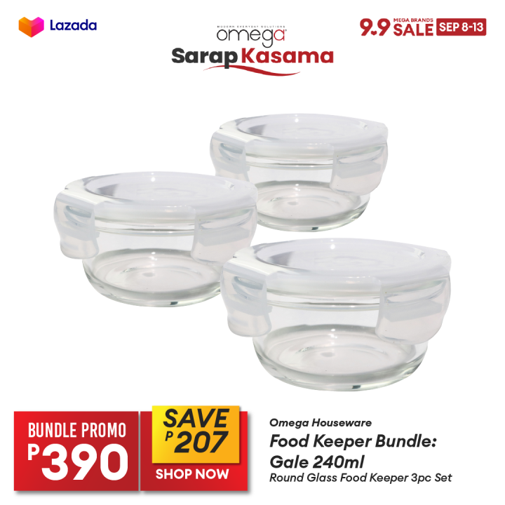 Omega Houseware Food Keeper Bundle: Gale 240ml Round Glass Food Keeper ...