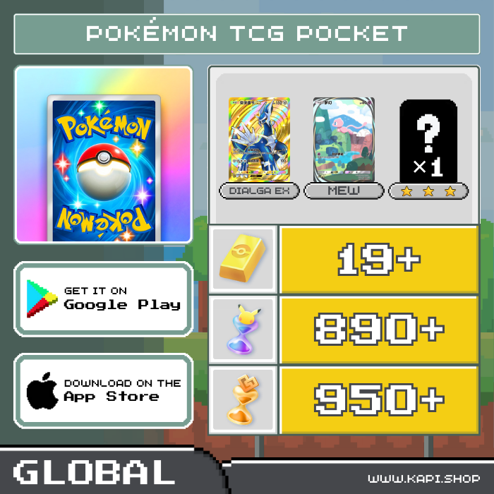 ไอดี Pokémon TCG Pocket (Global) - 19+ Poké Gold + Dialga EX + Mew ...