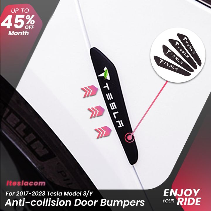 4ชิ้นสำหรับ Tesla สติกเกอร์ป้องกันประตูอุปกรณ์ป้องกันสีซิลิโคนเหมาะ ...