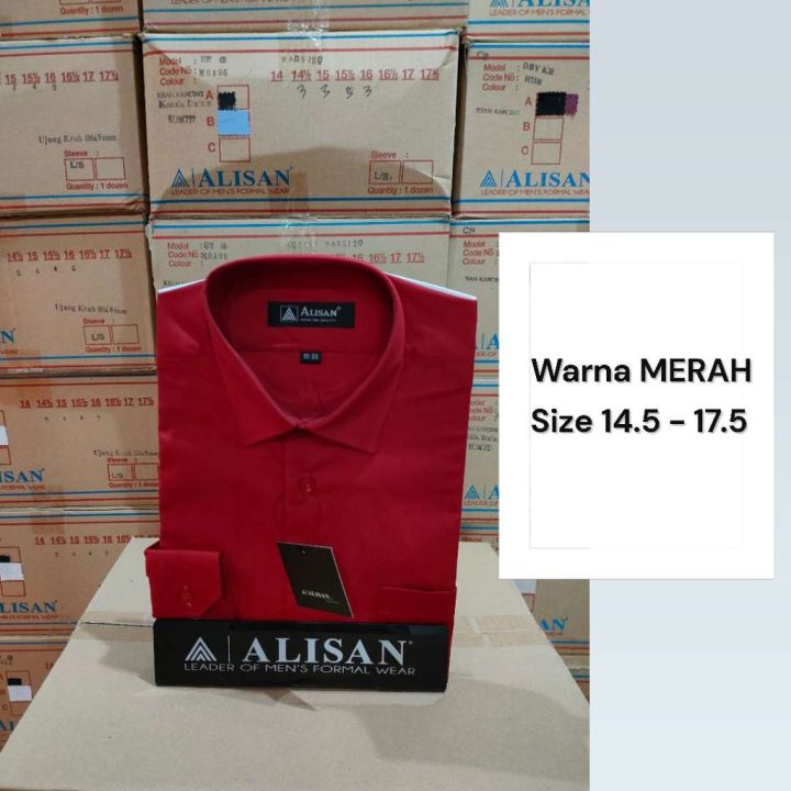 Alisan Kemeja Pria Lengan Panjang Polos Reguler Warna Merah | Lazada ...