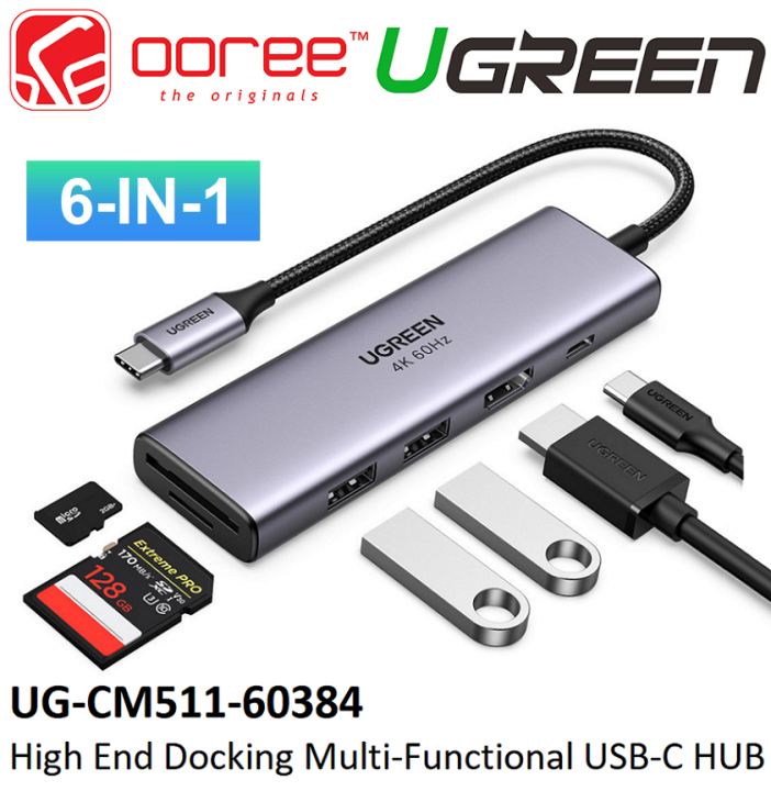 UGREEN CM511 HIGH END DOCKING USB-C 3.1 TO 2*USB-A 3.0 + HDM 4K@60HZ + SD/TF +PD USB-C HUB ...