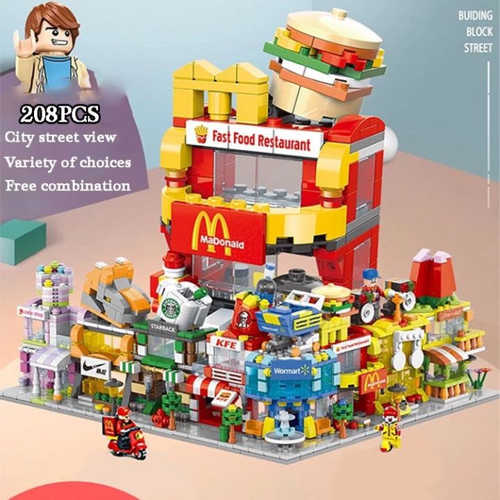 (Ready Stock)208PCS Mini City Street Brick and Block Scene Retail Store ...