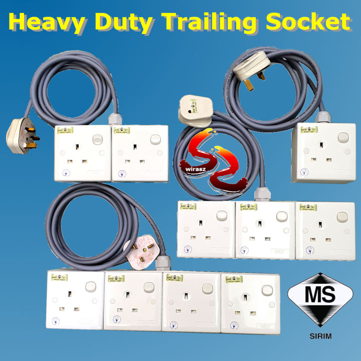 2 Meters Multi Way Heavy Duty Trailing Extension Socket Cable Set 1gang 2gang 3gang 4gang