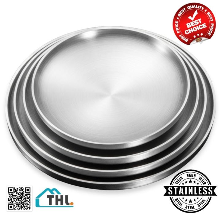SUS 304 Double Wall Dessert Round Flat Plate Solid Round Dinner Plate ...