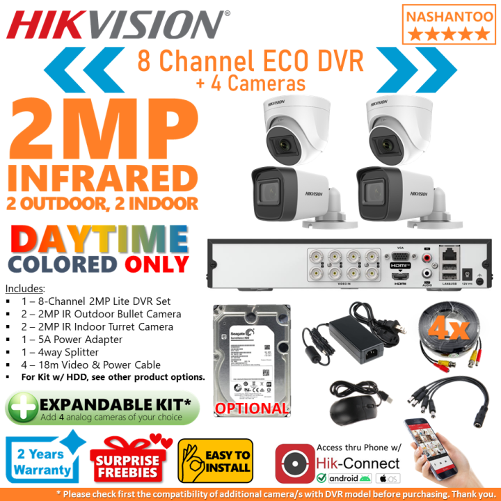Hikvision 8Channel 2MP IR 4Cameras (2 Outdoor Bullet, 2 Indoor Turret ...