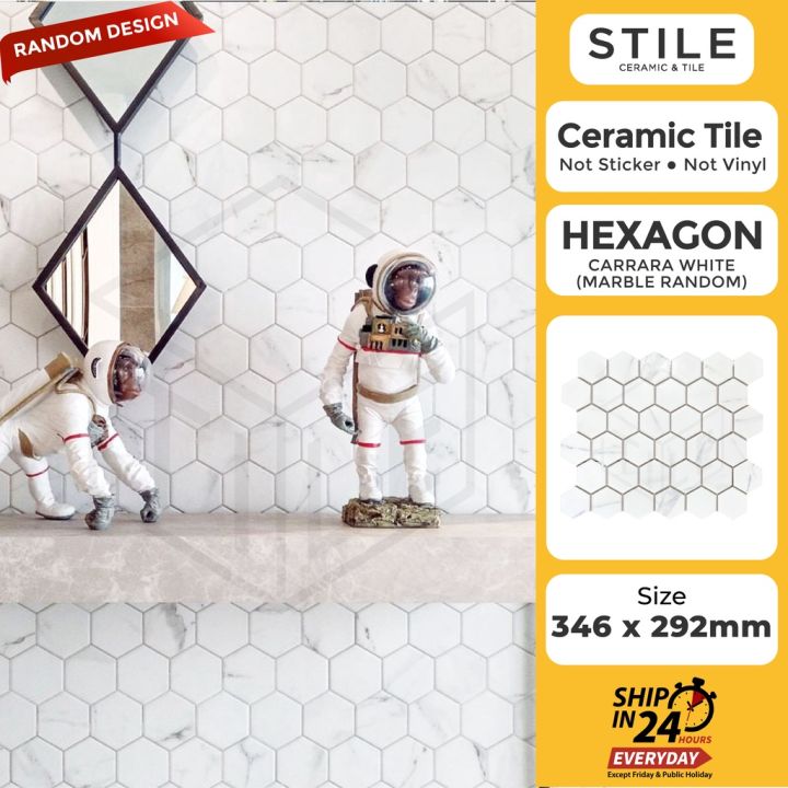 [REAL TILE] Hexagon Carrara White Marble Mosaic Tiles /Mozek/Ceramic ...