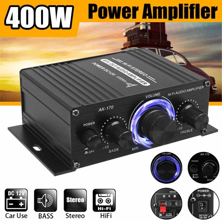 400W 2 Channel Mini Car Hifi Power Amplifier DC12V bluetooth Audio Amp ...