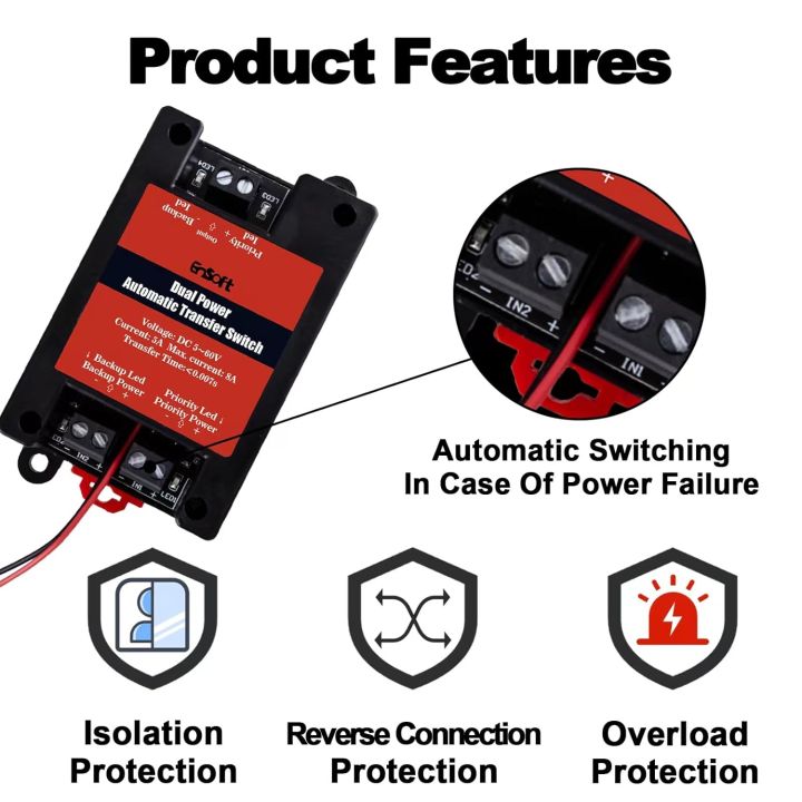 DC 5-60V Dual Power Automatic Tranfer Switch,Two Ways Without Power ...