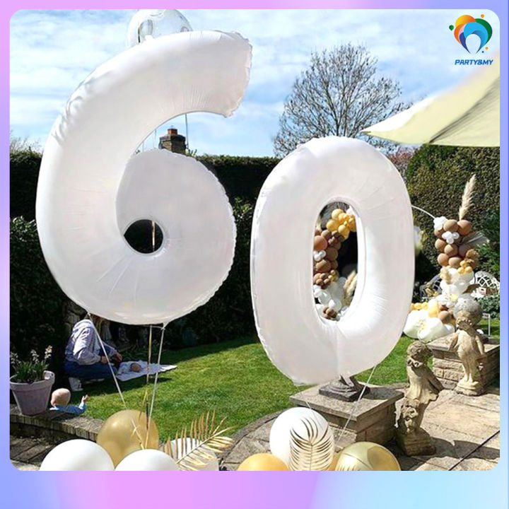 32inch Giant White Number Foil Balloons Happy Birthday Wedding Party ...