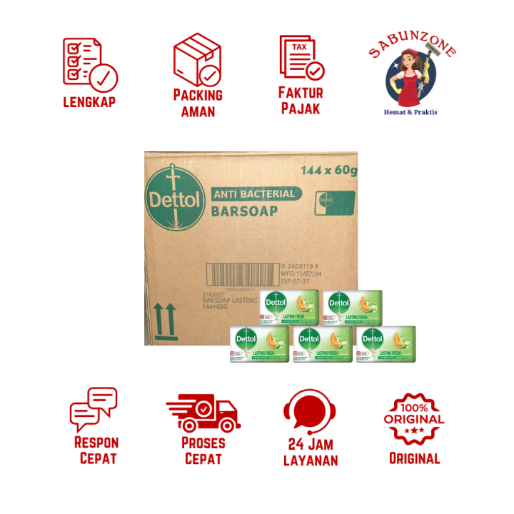 Paket Murah Sabun Mandi Batang Dettol Lasting Fresh Bar Soap 60 gr x5 ...