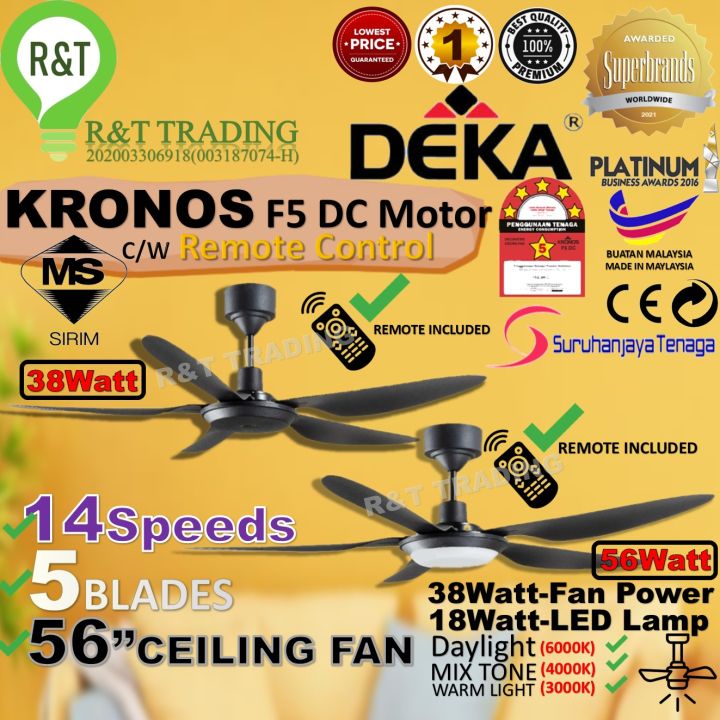 DEKA Kronos F5 DC | F5 DCL with LED lamp & Remote 56" Ceiling Fan | 5 ...