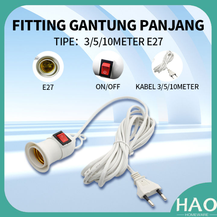 Fitting Lampu Gantung Kabel 3m 3 Meter 5m 5 Meter 10m 10 Meter Fitting Lampu Gantung Saklar ...