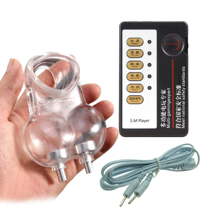 【Online】 Electric Shock Chastity Cage Testicle Scrotum Delay Ring Men ...