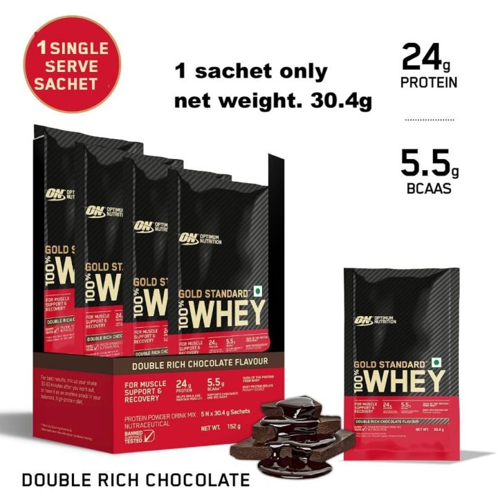 Optimum Nutrition 100% Whey Gold Standard 30.4g Sachet Double Rich ...