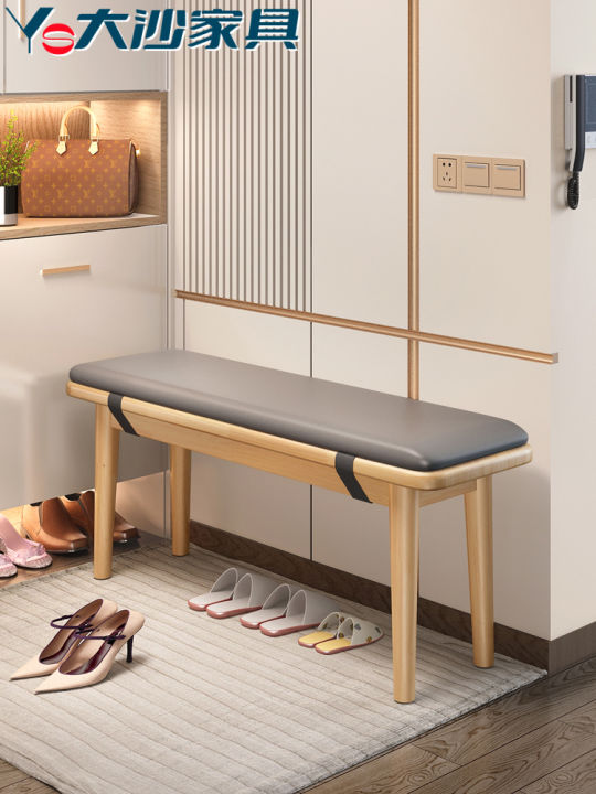Nordic all-solid wood shoe-changing benches, long benches, simple long ...