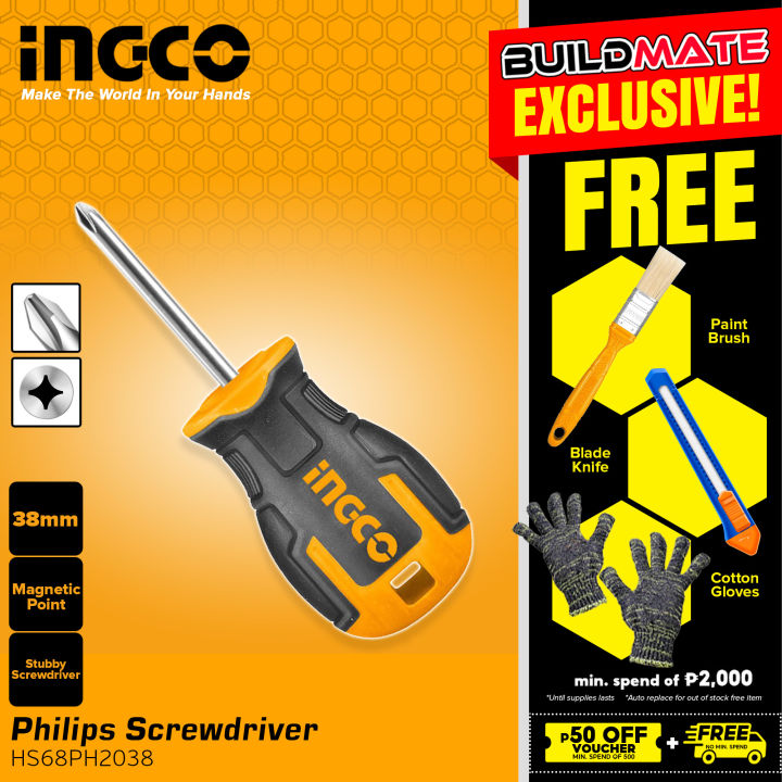 INGCO Stubby Philips Screwdriver 38mm HS68PH2038 •BUILDMATE• IHT ...