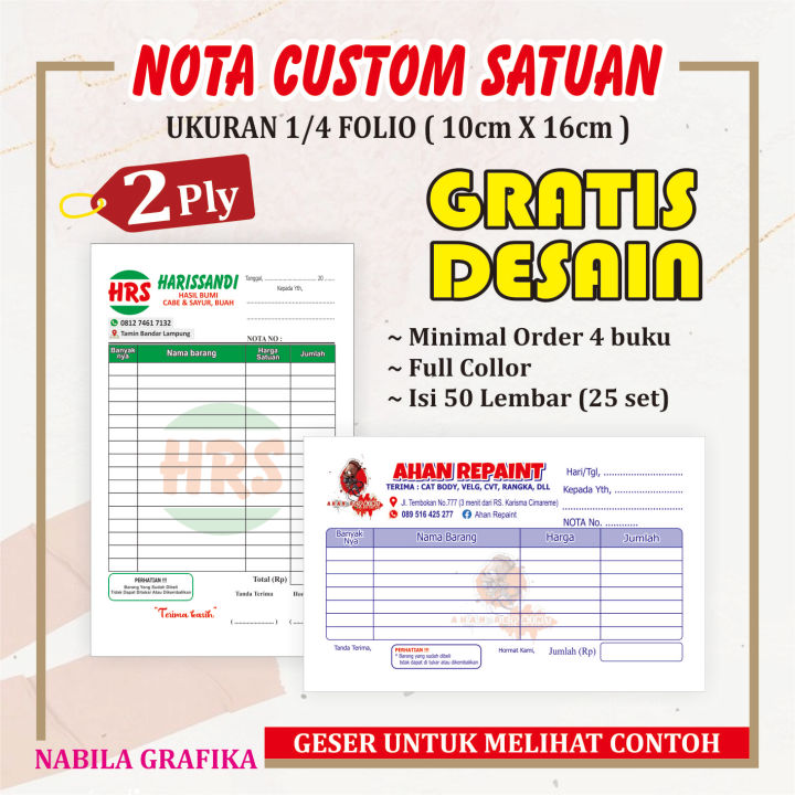 Nota 1/4 Cetak buku nota custom nama toko sendiri 2 ply free desain ...