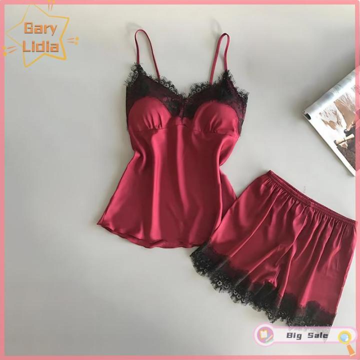 [Gary Lidia] Sexy Lace Pajamas Suit Women V-Neck Sleepwear Lingerie ...