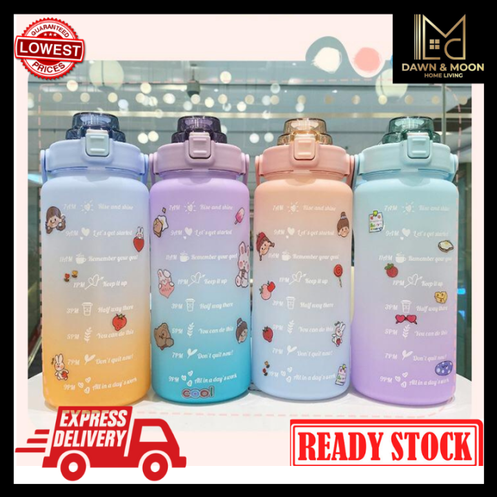 💛D&M💛 2000ml Water Bottle Tumbler with straw scale big bottle 2Liter ...