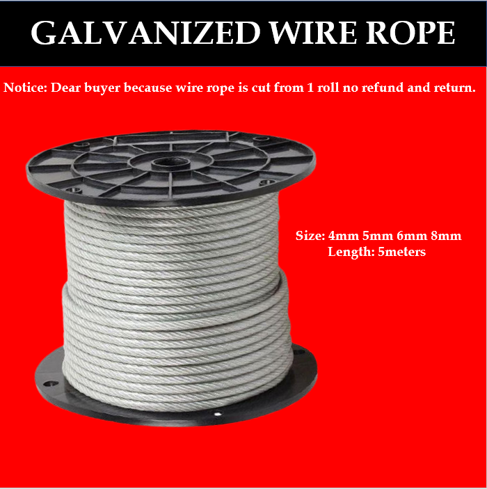 Toyu Steel Cable 4-8mm 5 Meters Galvanized Steel Wire Rope Clip Steel ...