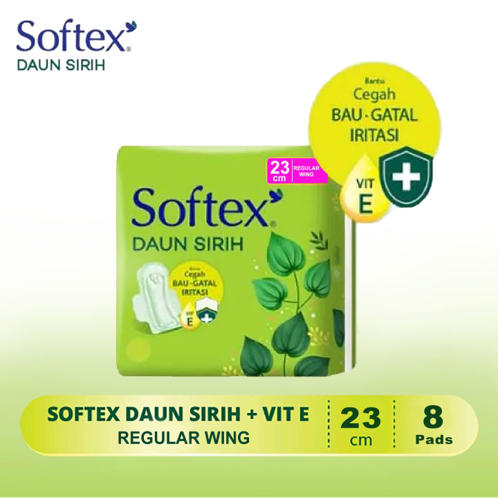 Softex Daun Sirih + Vitamin E Regular Wing 23cm 8's / 8 Pads - Pembalut Wanita Wing | Lazada ...
