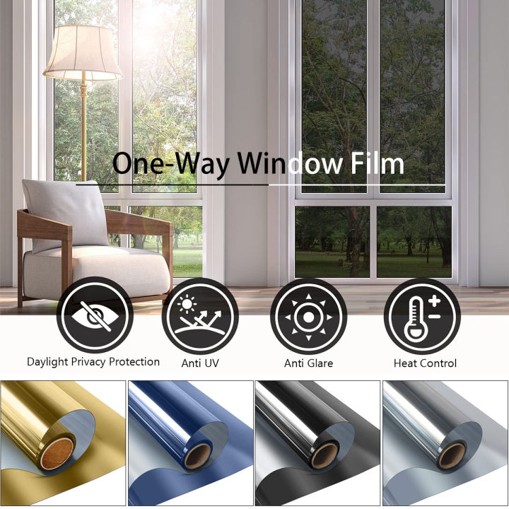 Window Film One Way Mirror Film Privacy Sun Blocking Heat Control Anti UV Reflective Decorative ...