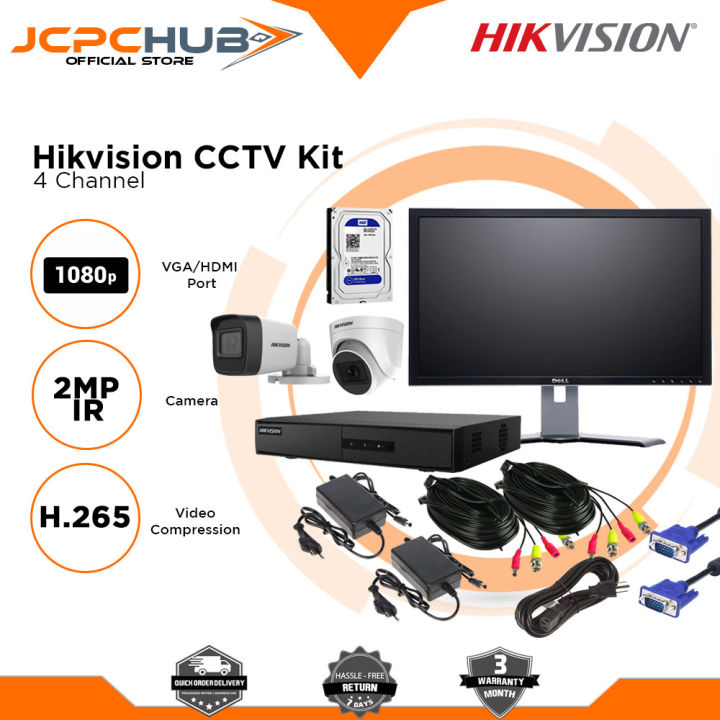 Hikvision Kit Assemble 2MP 4 Channel 2x Cameras 2x 12v 2A Adaptor 2x ...