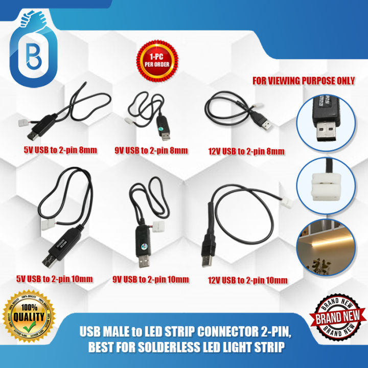 USB MALE to LED STRIP CONNECTOR 2-PIN, BEST FOR SOLDERLESS LED LIGHT ...