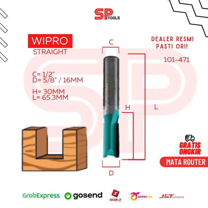 MATA ROUTER ROTER PROFIL KAYU LURUS STRAIGHT BIT 1/2" X 5/8" 16MM WIPRO ...