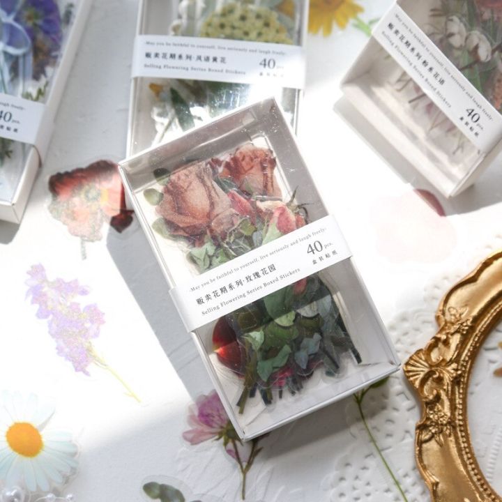 40Pcs Selling Flower Season Series Boxed Sticker Creative Floral ...
