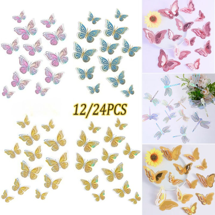 24PCS Butterfly Stiker Dinding 3D Stiker Hollow Kupu-Kupu Wall Decor ...