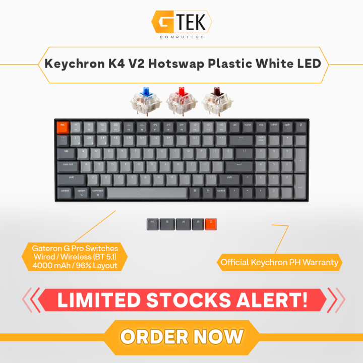 Keychron K4 V2 Hotswap Plastic Frame White LED Gateron G Pro Wireless ...
