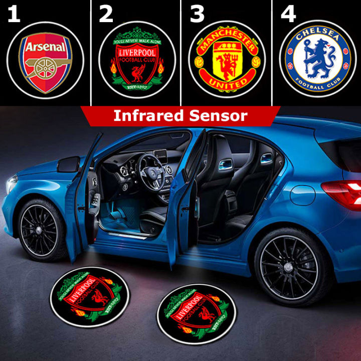 2PCS Wireless Carbon Fiber Infrared Car LED Door Light Football Club ...
