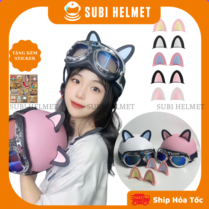 Tai Mèo Hai Màu Trang Trí Mũ Bảo Hiểm Siêu Cute Phụ Kiện Mũ Bảo Hiểm Nữa đầu Nón Sơn 34