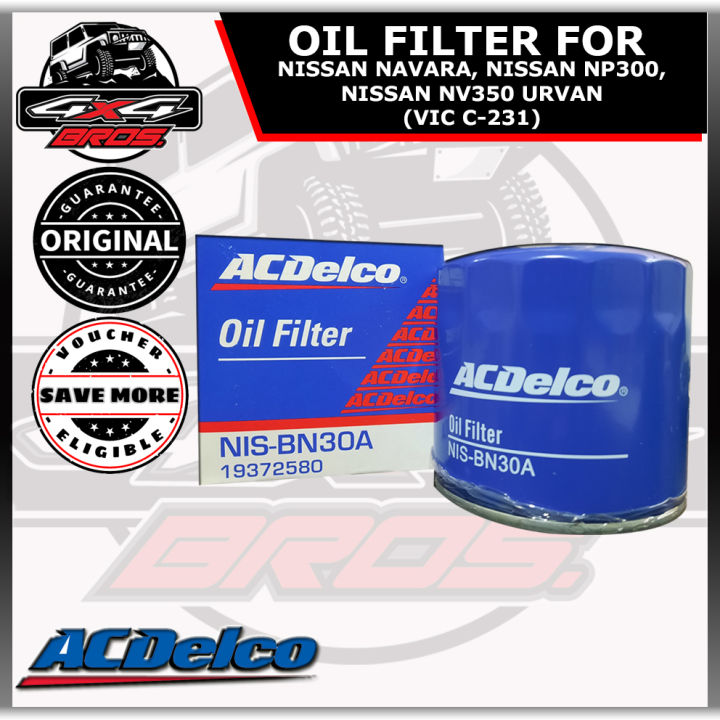 ACDelco Oil Filter For Nissan Navara, NP300, NV350 Urvan (19372580 ...
