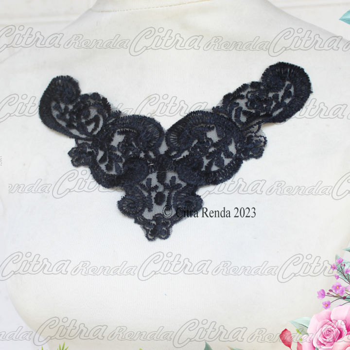 (Per Pcs) AP568 Aplikasi Kerah Bordir Patch Leher / Renda Dada Hitam ...