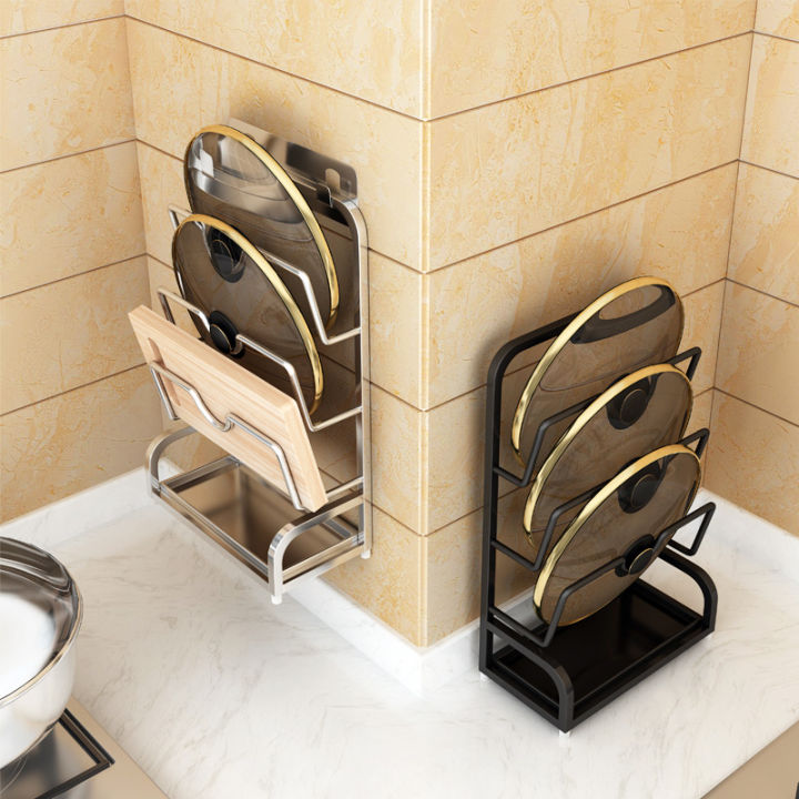 Stainless steel pot cover rack punch-free wall-mounted rack table top ...