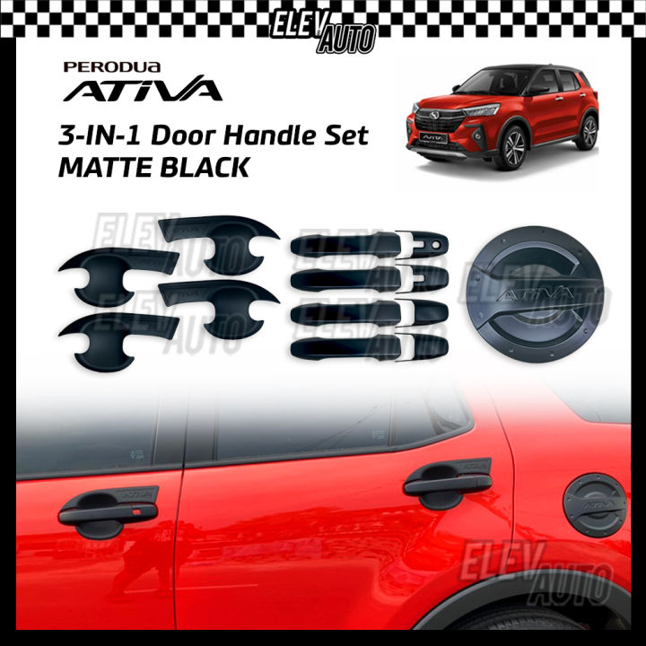 Perodua Ativa MATTE BLACK 3 in 1 Set Door Handle Bowl Fuel Cap Cover ...