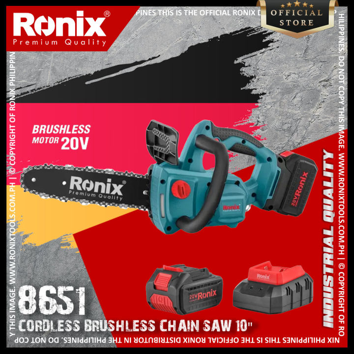 Ronix 8651 Cordless chainsaw powerful Brushless Chain saw 10" chain ...