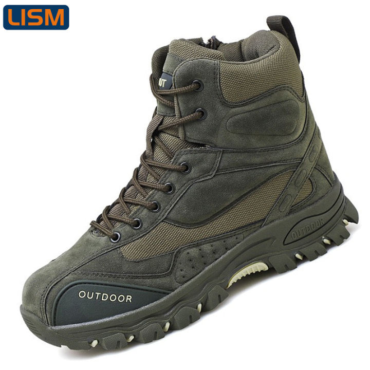 LISM รองเท้าบูททหารแนวยุทธวิธีของผู้ชาย,รองเท้าทำงานฤดูหนาวปีนเขาแคมป์ปิ้งเดินป่ากองทัพ US หนัง ...